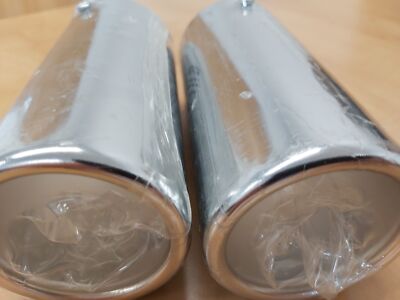 PAIR X 2 2.25" 60mm Round Steel Rolled In Straight Tail Pipe Tip Trim ...
