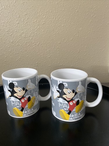 DISNEY Mickey Mouse Coffee Mug Cup Set of TWO Ceramic Laugh Ha Ha White ...
