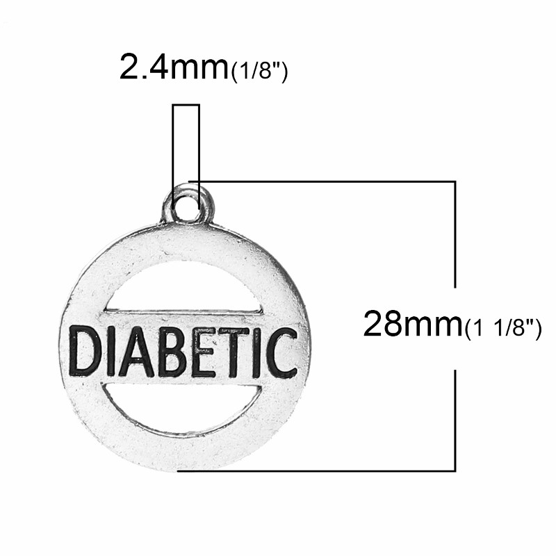 Diabetic Charms - 28mm Antiqued Silver Plated Pendants C9497 - 5, 10 ...