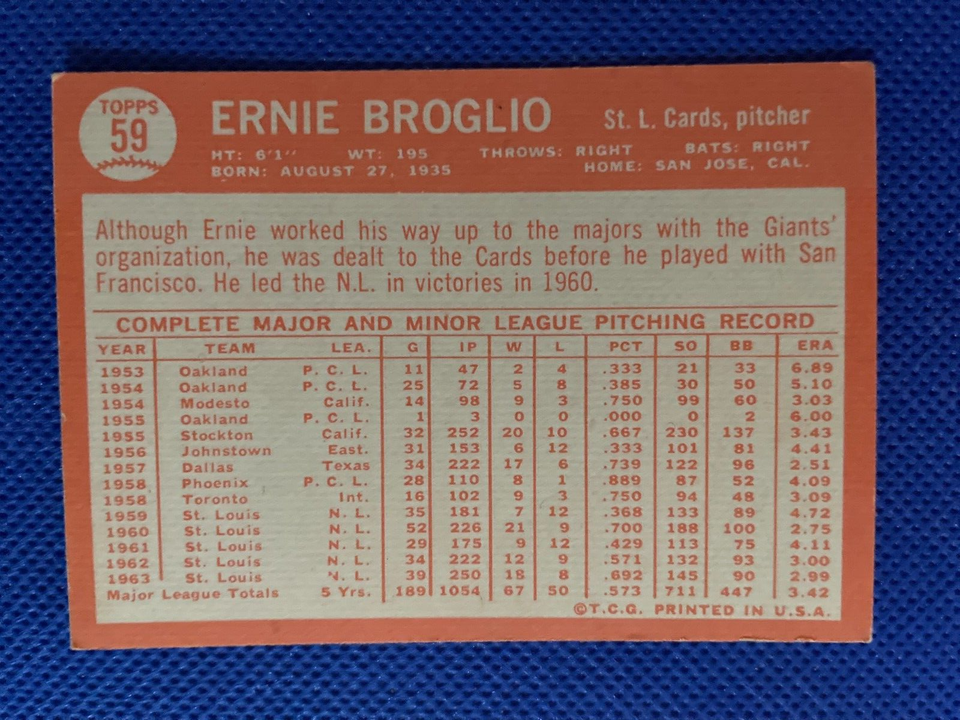 1964 TOPPS #59 ERNIE BROGLIO | eBay
