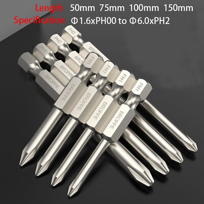 PH0 PH1 PH2 50-150mm Impact Driver Bits Screwdriver Phillips Set ...