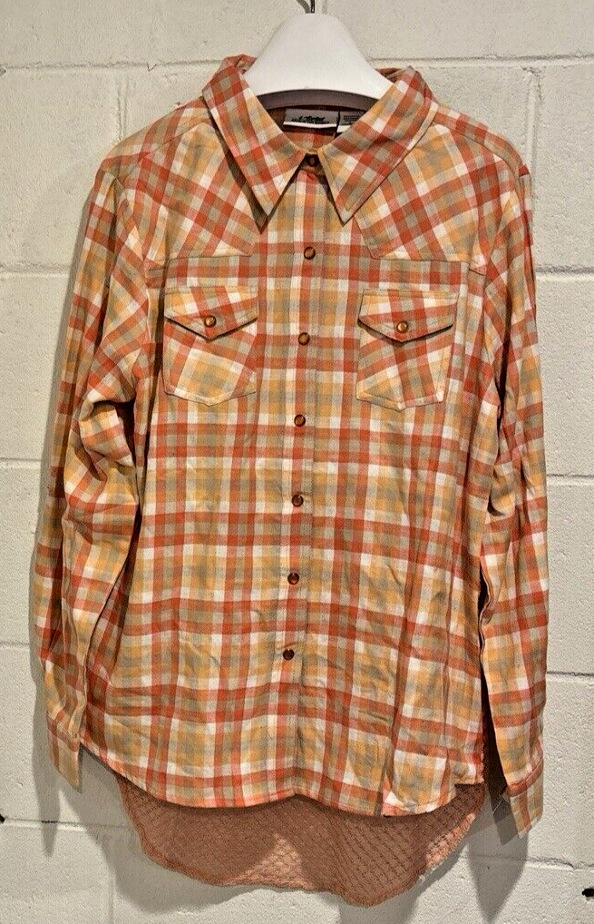 Back In The Saddle Flannel Shirt Womens Button Up Pink Plaid Dropped ...