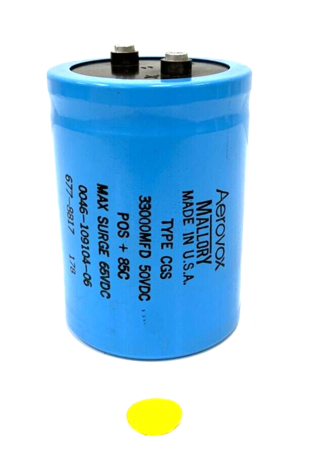 AEROVOX MALLORY TYPE CGS ELECTROLYLTIC CAPACITOR 3500MFD 50VDC OAL 4-1/ ...