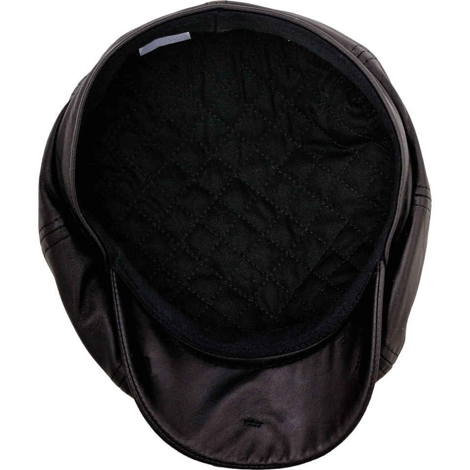 Sterkowski MALONE Leather Flat Cap Gatsby Newsboy Vintage Driving Black ...