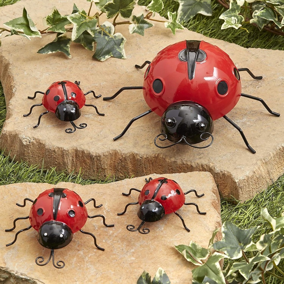 Set of 4 Metal Bugs Bumble Bees Ladybugs Wall Ground Fence Garden ...