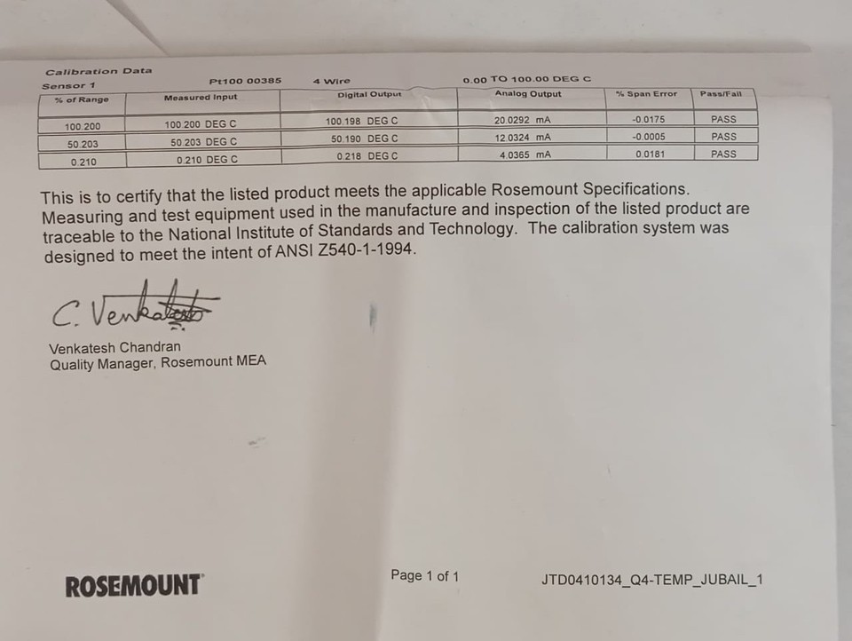 Rosemount / 644 Temperature Assembly / 644HAK5J6Q4CNC1 / Pt100_385_4 ...