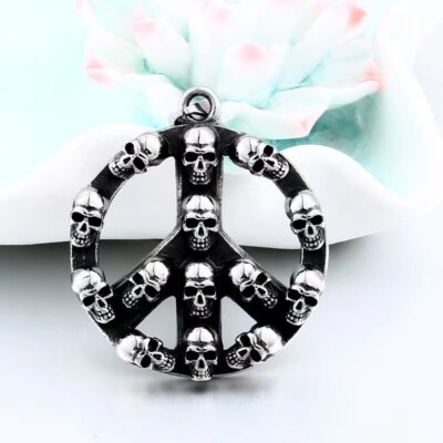 Men's Skull Peace Sign Symbol Pendant Necklace Punk Retro Jewelry Chain ...