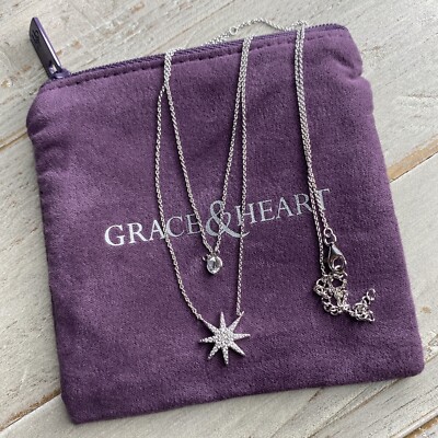 Grace & Heart G&H STAR OF THE SHOW NECKLACE .925 STERLING SILVER CZ TWO ...