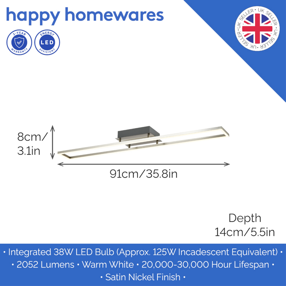 Brushed Nickel LED Ceiling Strip Light Fitting - Ideal for Kitchens by ...