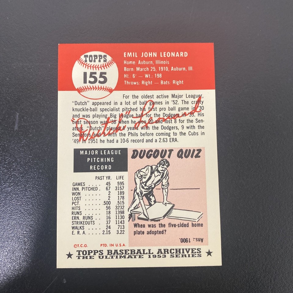 1991 Topps Archives 1953 Dutch Leonard Chicago Cubs #155 | eBay