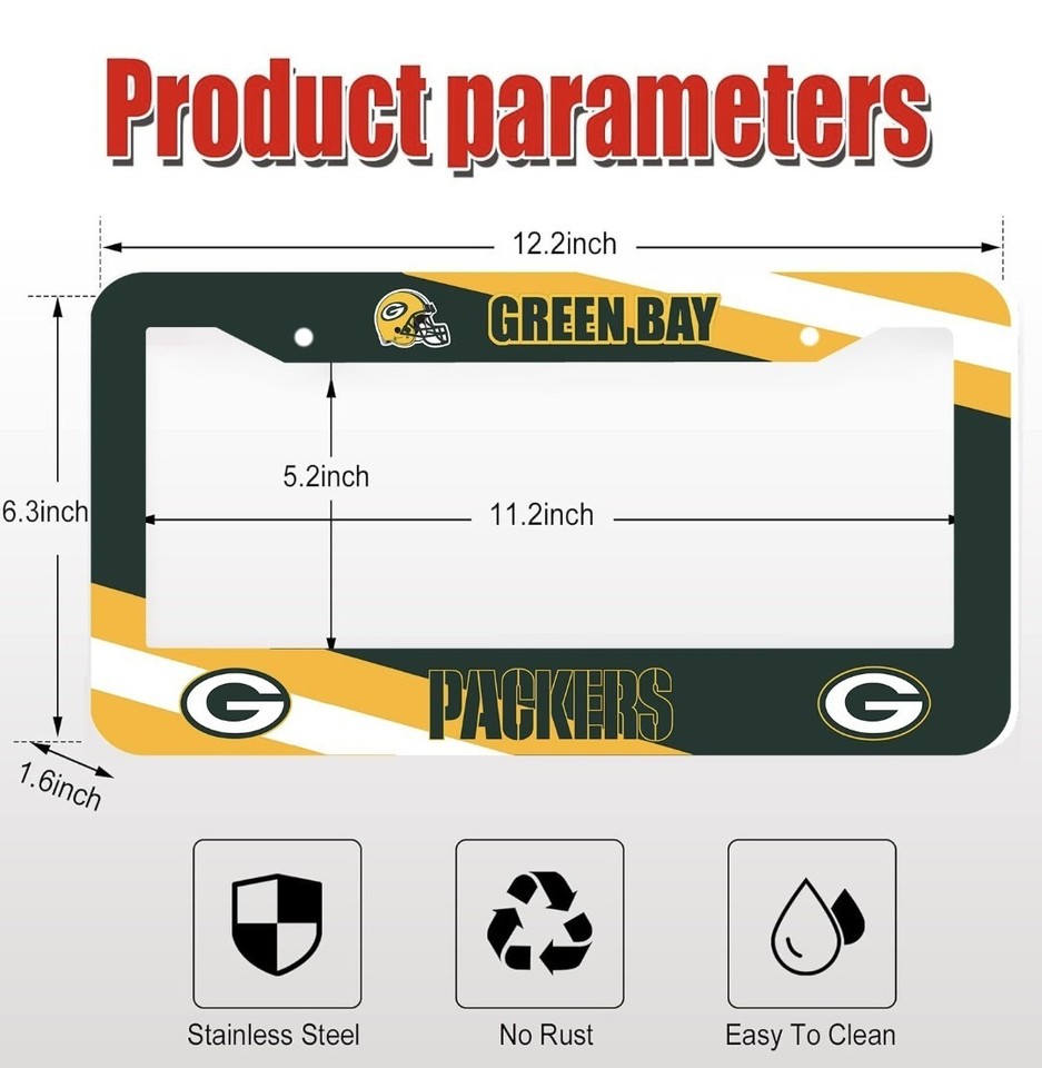 Green Bay Packers Stainless Steel Sports Team Fans License Plate Frame ...