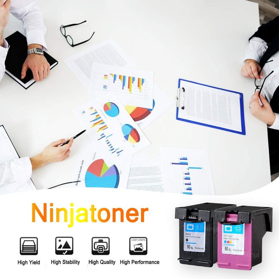 New Chip Black Color Ink Cartridge Combo pk For HP 60XL 61XL 62XL 63XL ...