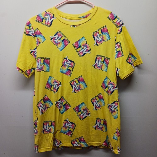 MTV Yellow LOGO TIE DYE SHORT SLEEVE MENS RETRO T SHIRT size M | eBay