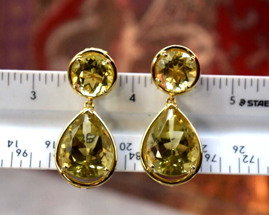 Vintage Rare 14K Gold Lemon Lime Citrine 28 Ct Large … - Gem