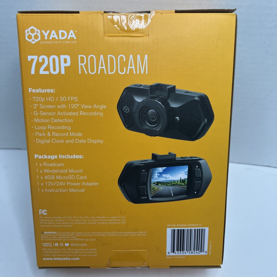 New Yada Roadcam 720P Dash Camera Black 120 Degrees Wide Angle Lens G ...