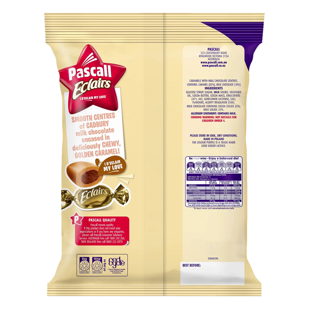 Cadbury 300g Pascall Confectionery Chocolate Eclairs Chewy Candy ...