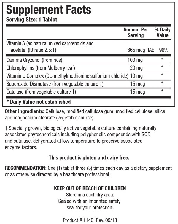 Biotics Research Gastrazyme 90 Tablets Vitamin U Complex Chlorophyllins ...
