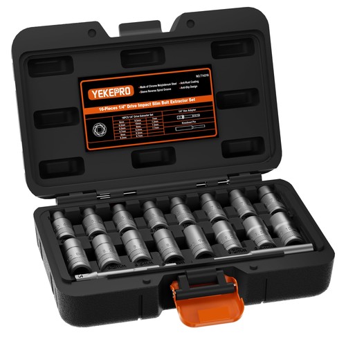 16PCS Deep Well Bolt Extractor Set, 1/4” Dr Impact Bolt & Nut Remover ...