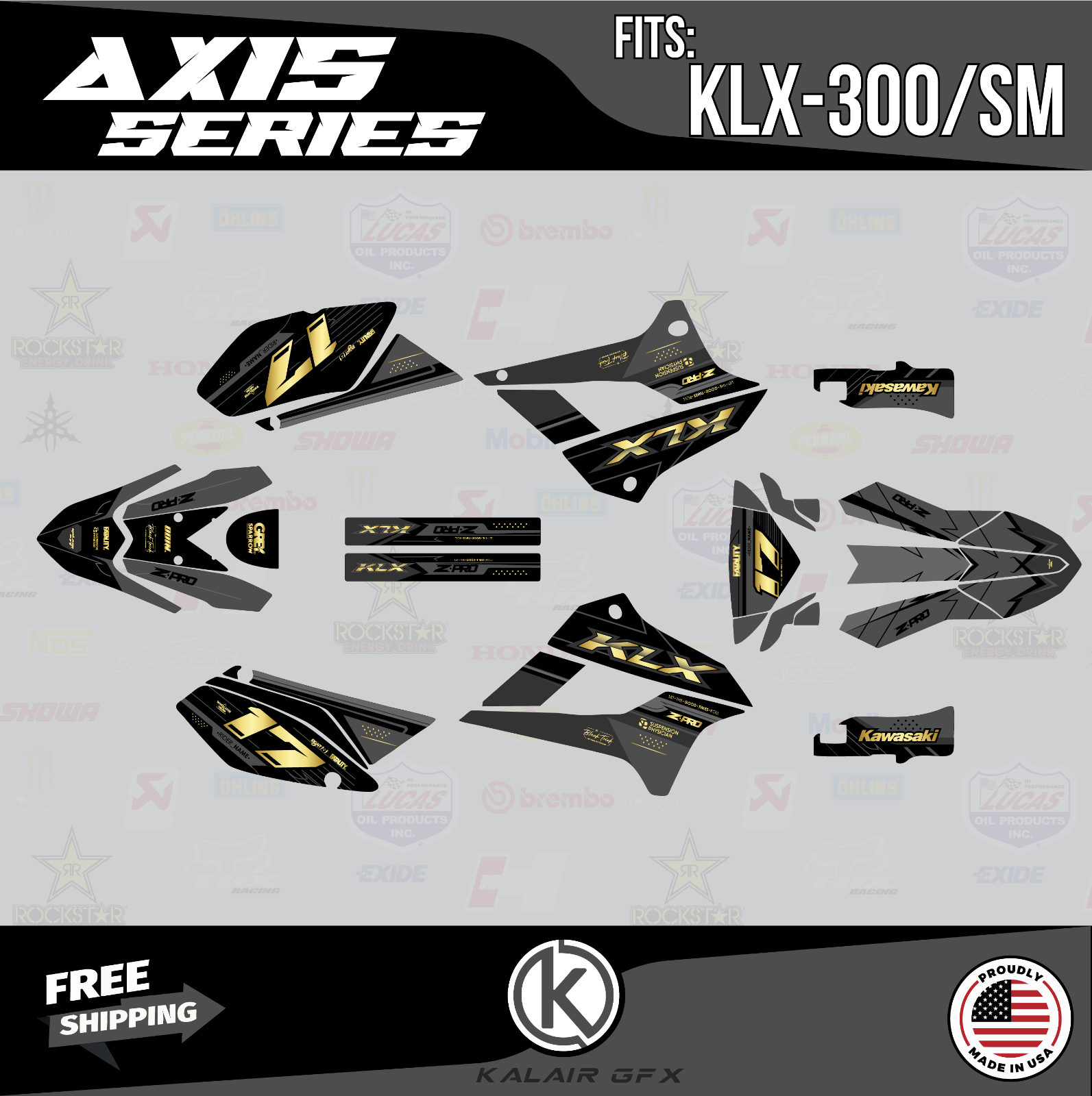 Graphics Kit for Kawasaki KLX300SM 2020 2021 2022 2023 Axis Series ...