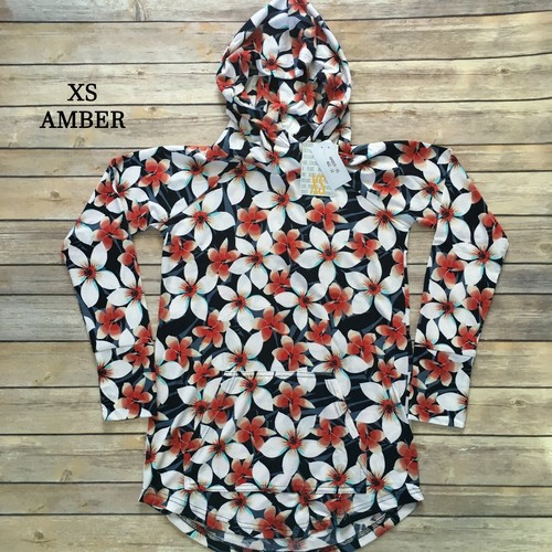 XS LuLaRoe AMBER HOODIE ~ NAVY BLUE & WHITE FLORAL PATTERN ~ Sizes 0-4 ...