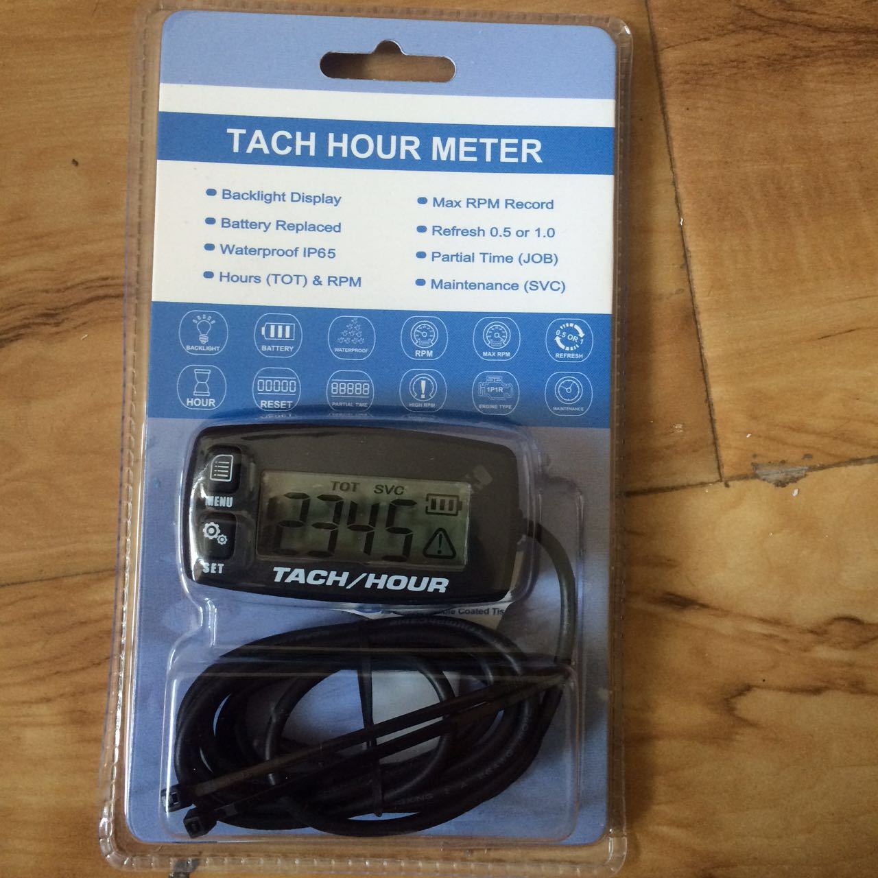 Searon Backlit Digital Resettable Inductive Tacho Hour Meter Tachometer ...