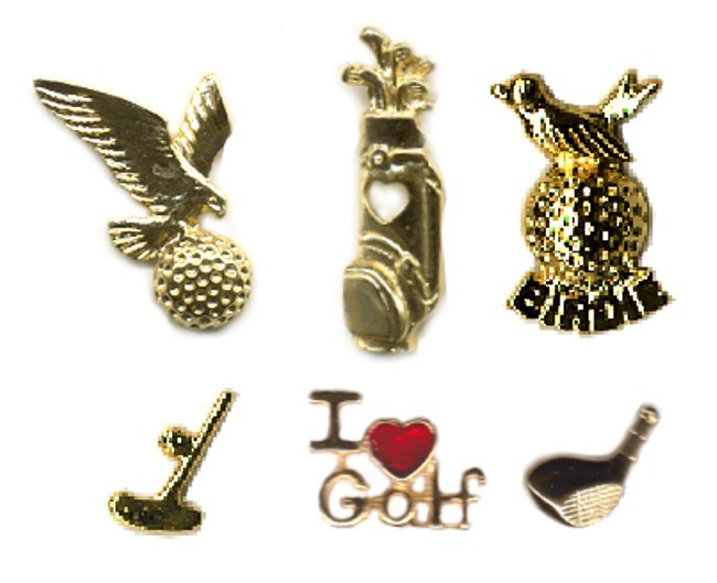 Golf Set of 6 Styles Lapel or Hat Pins Birdie, Eagle, Clubs, Plus Gold ...