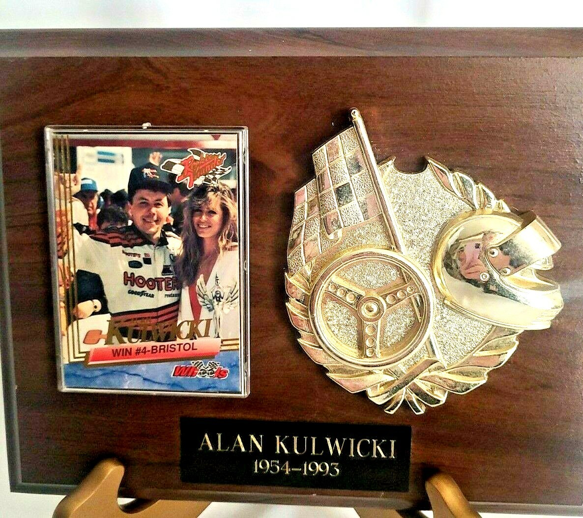Vtg NASCAR Alan Kulwicki Bristol #4 Win Rookie Card Wood Golden Plaque ...