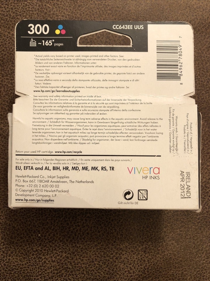 Genuine HP 300 Tri Color Ink Cartridge CC643EE - Expired - NEW | eBay