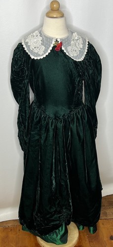 Vintage Sarah Kent Girls green Velvet Edwardian Cottagecore Prairie ...