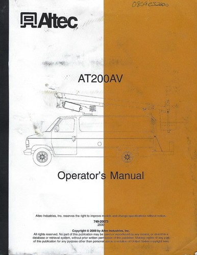 ALTEC AT200AV Boom Truck 0perator and Repair Manual Scan images on a ...