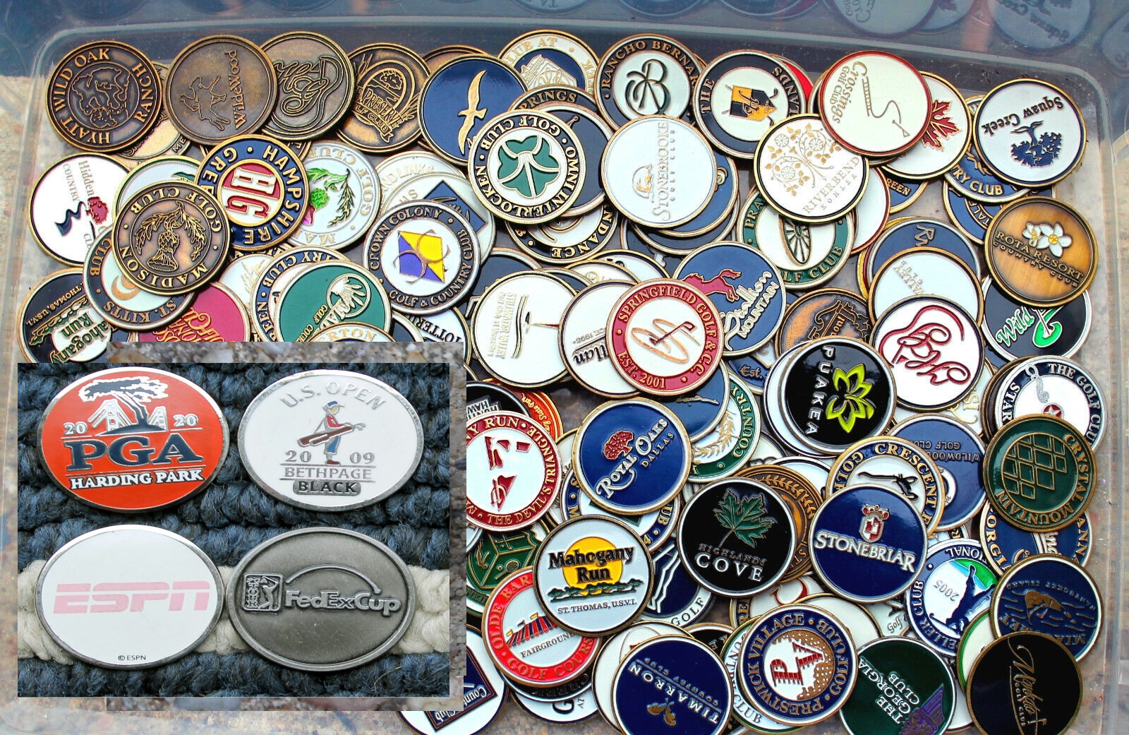 BATCH 10 ASSORTED LOGO COIN GOLF BALL MARKERS PGA US OPEN ESPN FEDEX ...