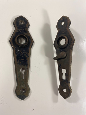2 Antique Black Metal Skeleton Key Door Cover Plates Escutcheon Coffin ...