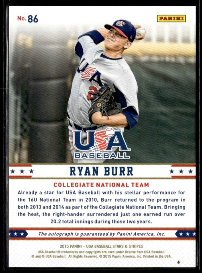 Ryan Burr 2015 Panini USA Stars & Stripes Longevity Auto /299 #86 USA Baseball | eBay