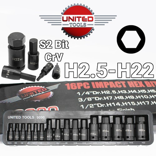 16pc S 2 Impact Hex Bit Socket Set 1/2" Impact Allen Keys Tools H2.5 ...