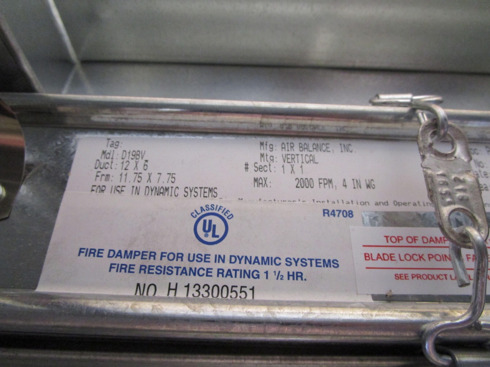 DYNAMIC FIRE DAMPER 12" X 12" X 8" 00177619 00 / MODEL D19BV | eBay ...