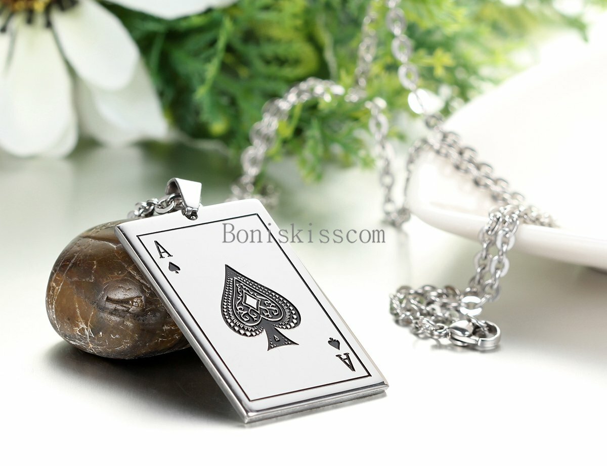 Stainless Steel Poker Card Game Spade J Pendant Necklace Men's Women's ...