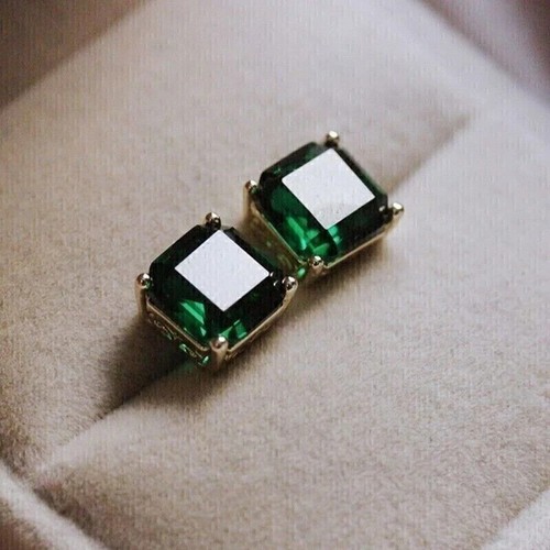 6mm Cushion Lab-Created Emerald Solitaire Stud Earrings 14K White Gold Plated | eBay