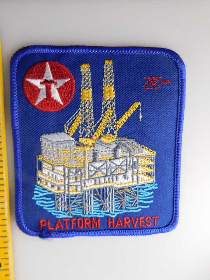 TEXACO GAS STATION OCEAN OIL PLATFORM HARVEST LOGO VINTAGE PATCH ...