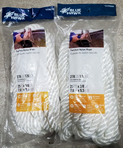 25ft Twisted Nylon Rope - 278lb - 3/8" - Bluehawk - 2PACK | eBay