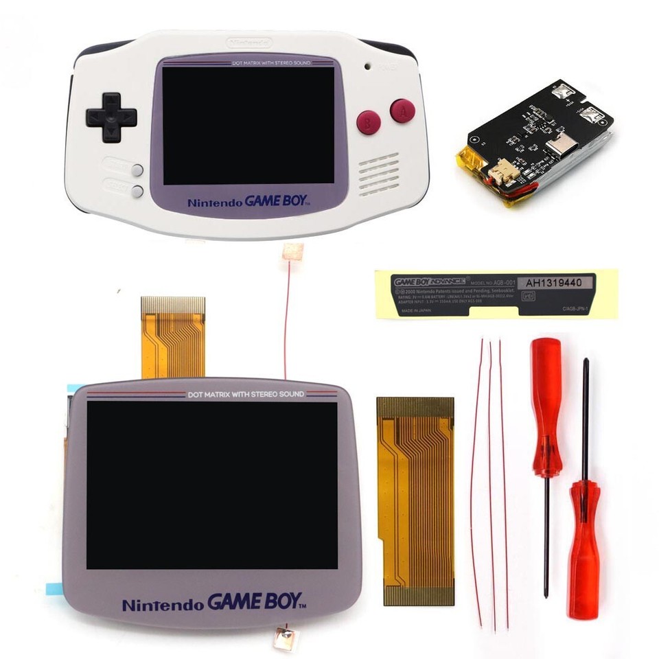 Gameboy Advance IPS V5 Laminated 1800mAh Screen Battery Mod No Solder ...