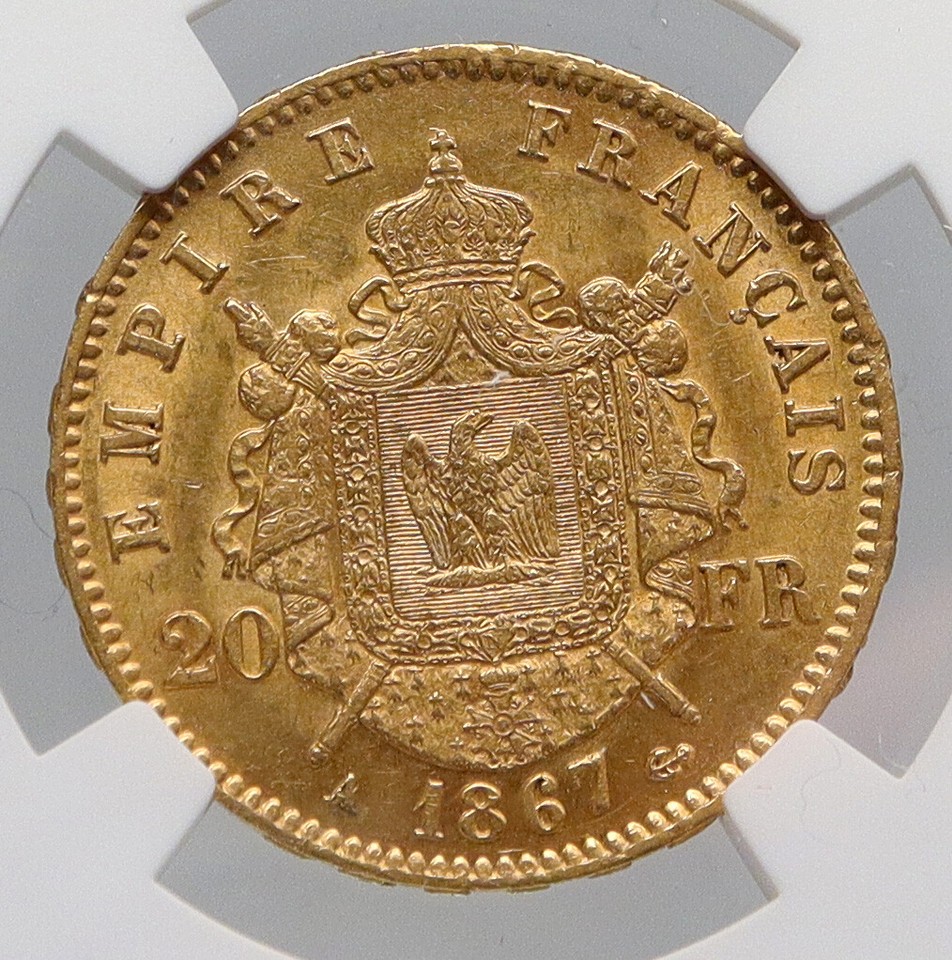 1867 A FRANCE Emperor NAPOLEON III Antique Gold 20 Franc French NGC ...