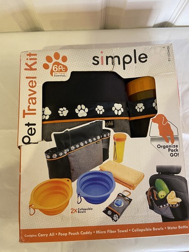 Simple Pet Travel Essentials 6 Piece Set W/ Carry Bag Dog Cat Kit ...