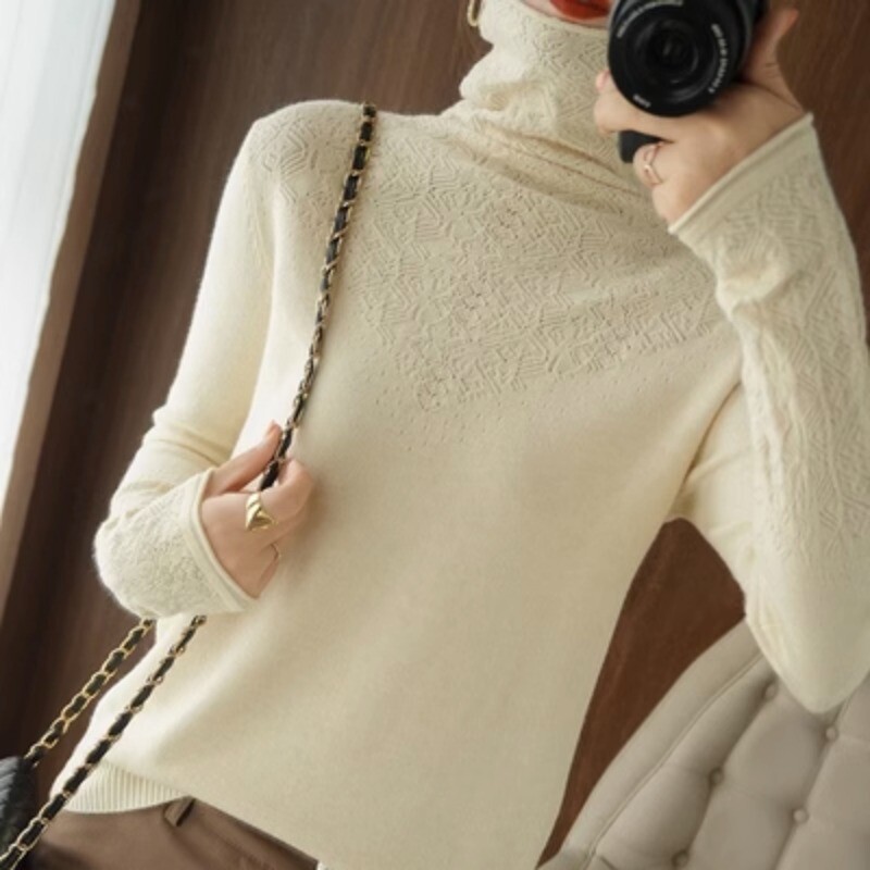 Woman Faux Cashmere Knitted Sweater Slim Knitwear Turtleneck Jumper ...