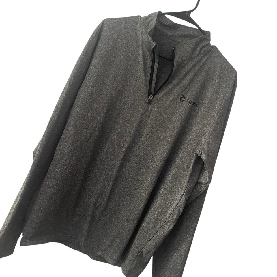 Tesla Big T Stitch Logo Quarter Zip Long Sleeve Pullover Top Grey XL | eBay