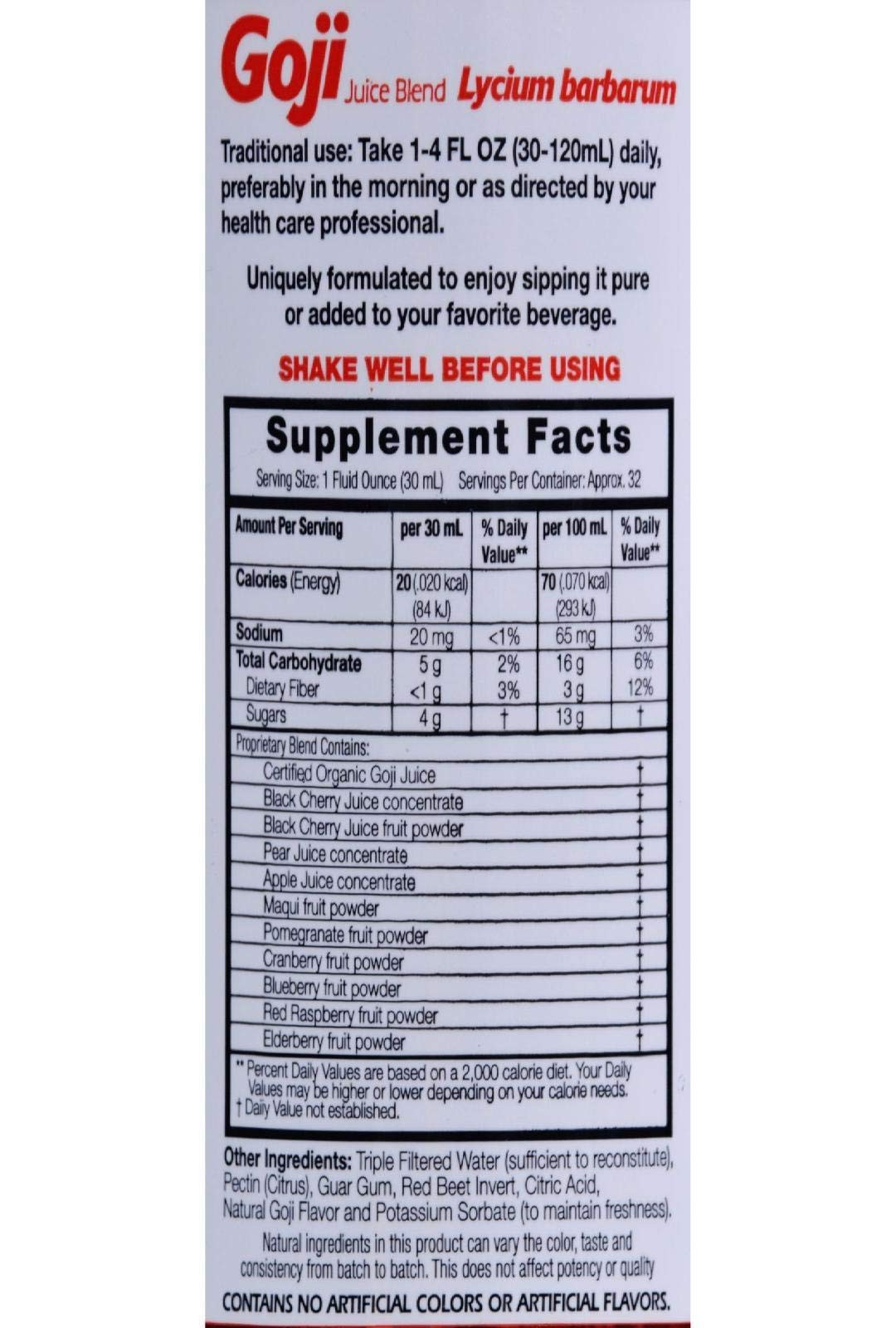 Dynamic Health Goji Berry Juice Blend -- 32 Fl Oz - LYS