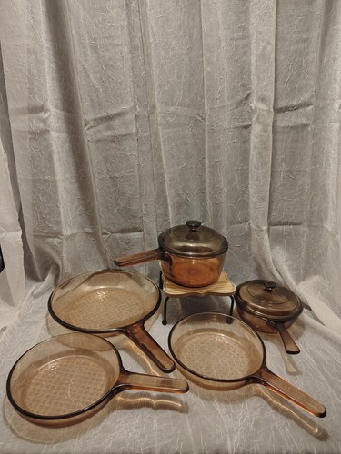 Vintage 1980's Corning Visions Ware Amber Glass COMPLETE 7 piece ...