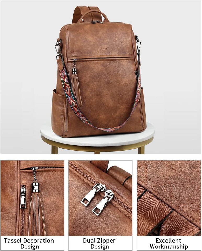 FADEON Laptop Backpack Purse for Women Large Designer PU Leather Laptop ...