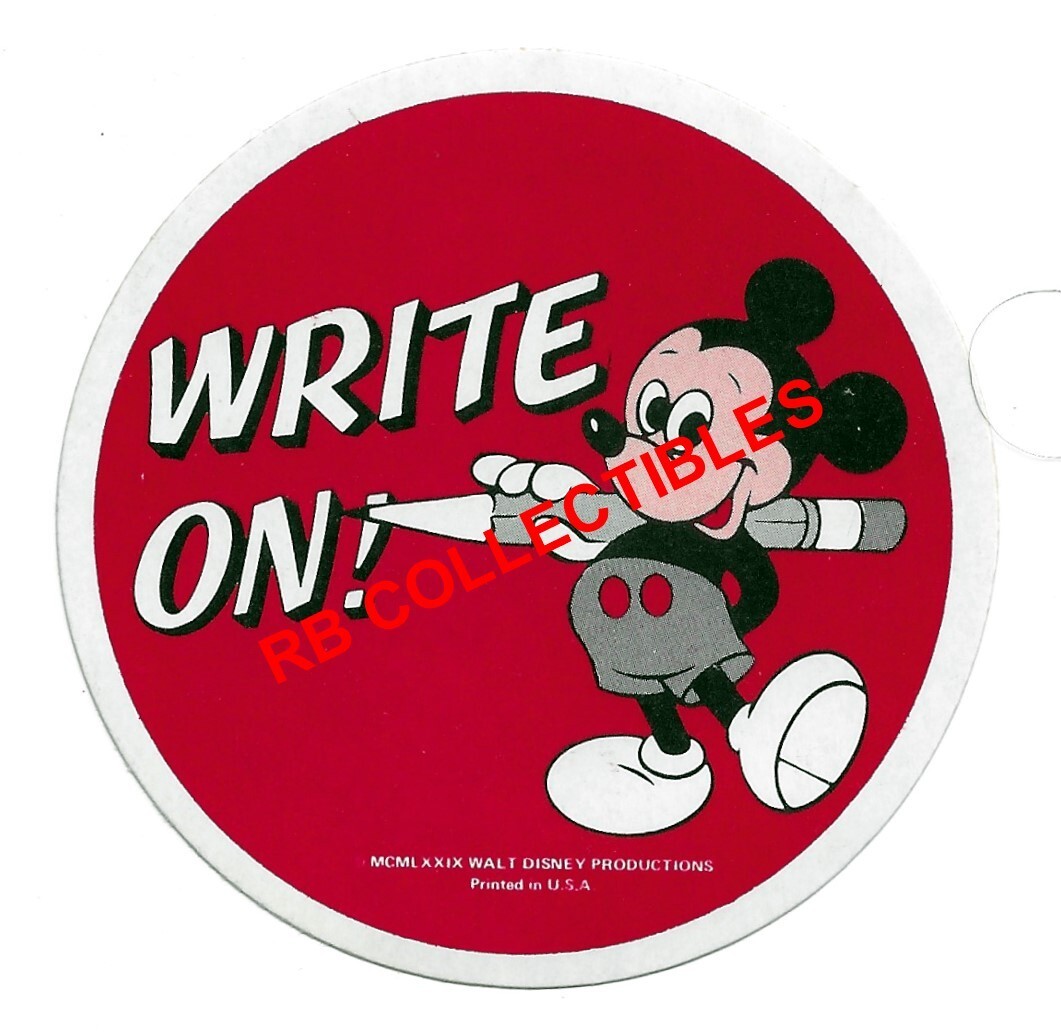 Mickey Mouse - "Write On!" -5 Vintage Stickers - WDP - 1974 | eBay