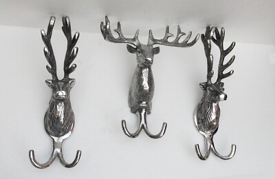 Metal Large Wall Mounted Deer Coat Hook Set of 3 Pieces Stag Hooks ...