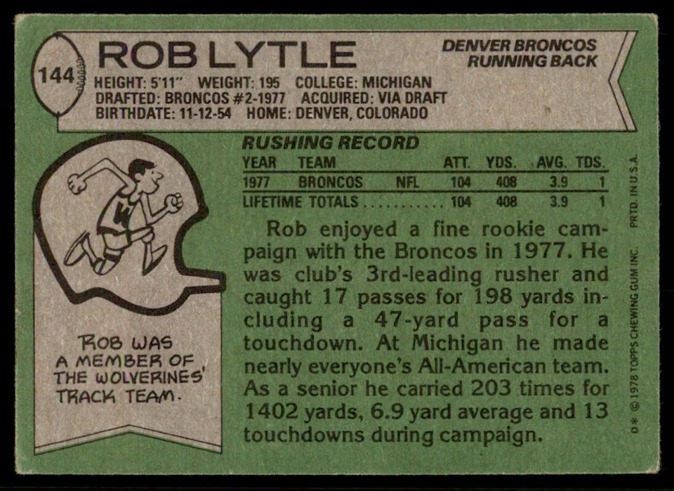 1978 Topps #144 Rob Lytle Rookie Card | eBay